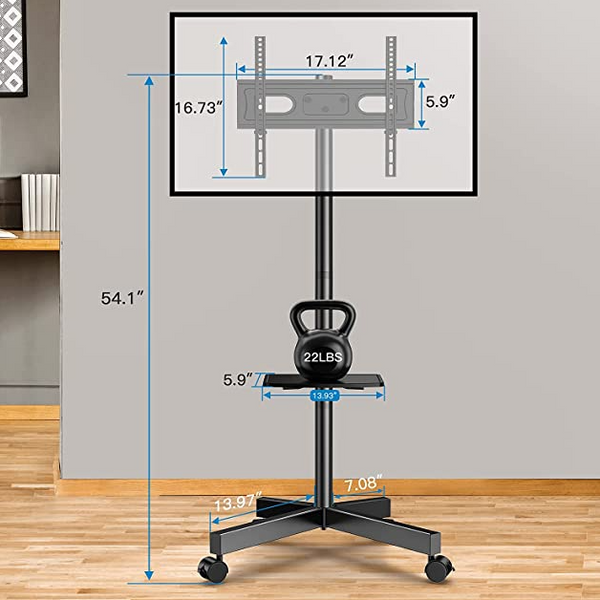 Rolling Display Stand with Mount and Laptop Shelf – 110 tradeshow
